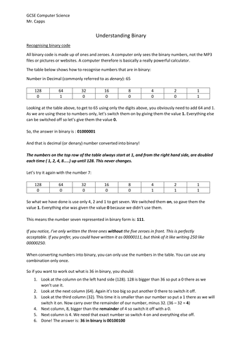 Denary / Binary conversion | Teaching Resources Denary / Binary conversion | Teaching Resources