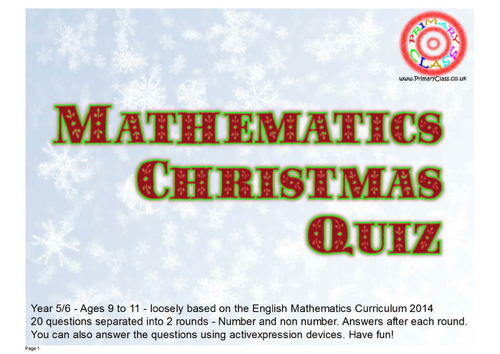 Mathematics Christmas Quiz - Curriculum 2014 | Teaching Resources