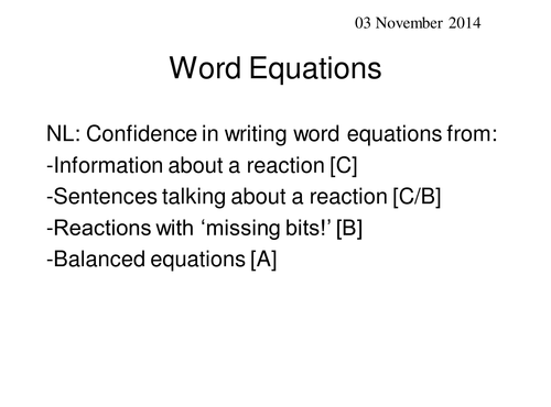 Confidence with Writing WORD EQUATIONS! | Teaching Resources