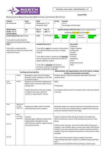 Lesson Plan Empirical Formulae Teaching Resources