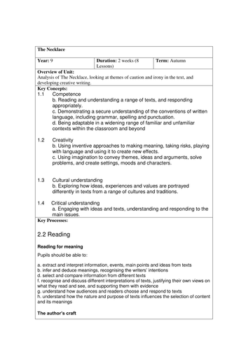 The Necklace by Guy Demaupassant Lesson 1 | Teaching Resources