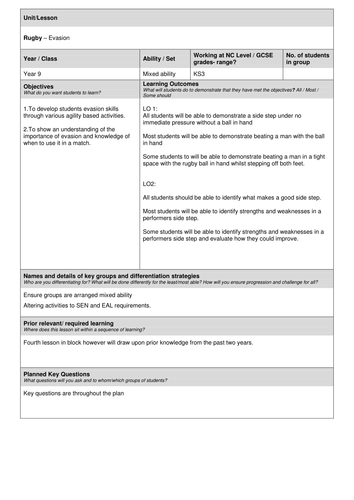 Yr 9 Rugby lesson plans | Teaching Resources