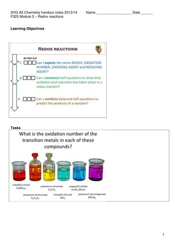 Redox lesson plan and activities A2 OCR A Chem | Teaching Resources