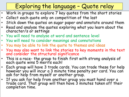 Quote relay Short Stories - Sunlight on the Grass | Teaching Resources