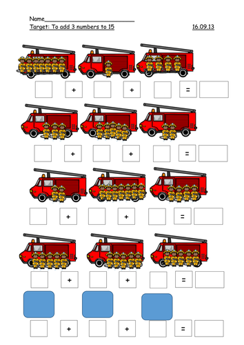 Add 3 numbers of firemen | Teaching Resources