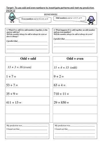 Odd and even number investigation | Teaching Resources