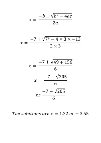 Quadratic Formula Solving Equations Grade A | Teaching Resources
