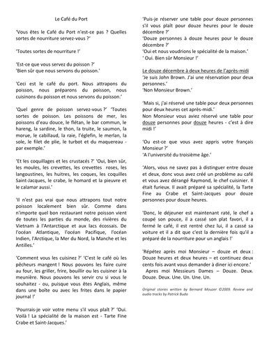 Le Cafe du Port Story & Play for six actors | Teaching Resources