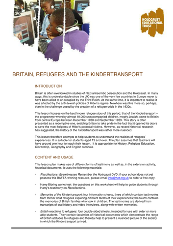 Britain, Refugees and the Kindertransport | Teaching Resources