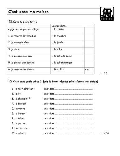 La maison, les pièces de la maison et les meubles | Teaching Resources