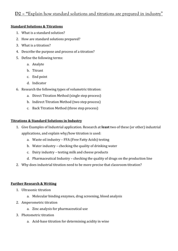 Standard Solutions and Titrations in Industry | Teaching Resources