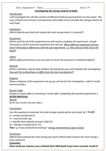 Energy Content of Foods | Teaching Resources