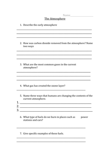 The Early Atmosphere Revision Questions | Teaching Resources