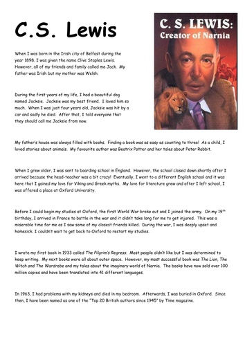 Life of CS Lewis - Reading Comprehension | Teaching Resources
