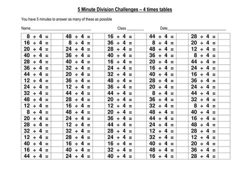 100 question speed division challenges set 1 of 4 | Teaching Resources