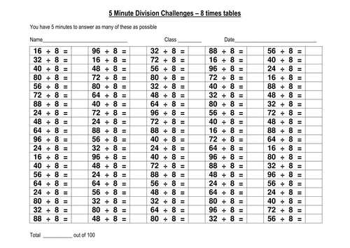 100 question speed division challenges set 2 of 4 | Teaching Resources