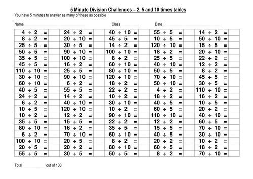 100 question speed division challenges set 3 | Teaching Resources