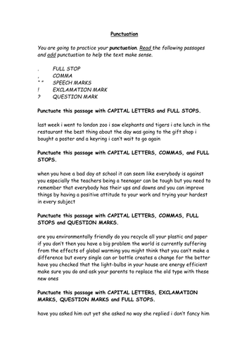 Punctuation Practice | Teaching Resources