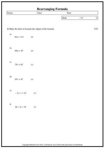 Rearranging Formula Teaching Resources