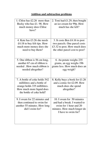 Addition and subtraction word problems | Teaching Resources Addition and subtraction word problems | Teaching Resources