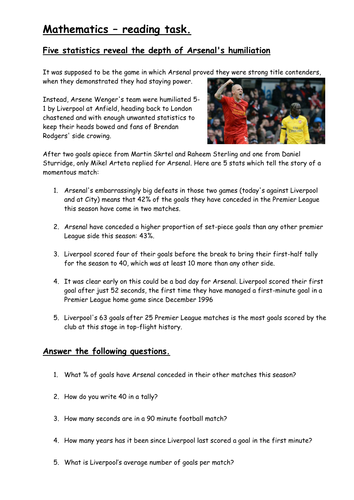 Reading homework - literacy in Maths | Teaching Resources