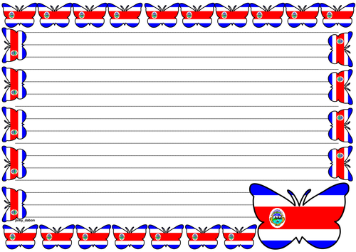 Costa Rican Flag Themed Lined paper & Pageborders | Teaching Resources