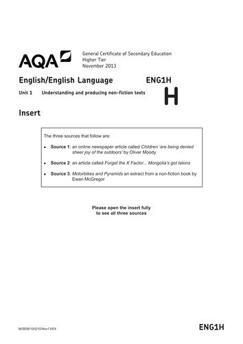 AQA English Language Higher Question 3 | Teaching Resources