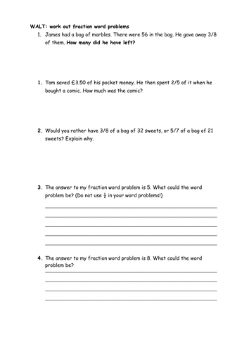 Fraction word problems | Teaching Resources
