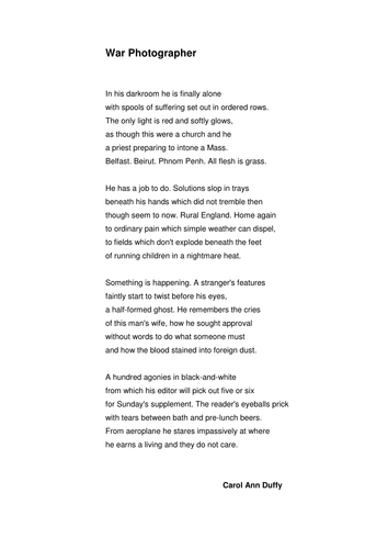 War Photographer - Duffy | Teaching Resources