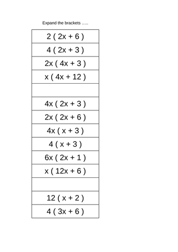 Expand single brackets - Matching card activity | Teaching Resources