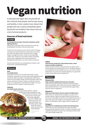 Vegan Nutrition factsheet | Teaching Resources
