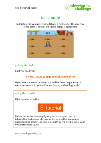 TouchDevelop tutorials for UK hour of code | Teaching Resources
