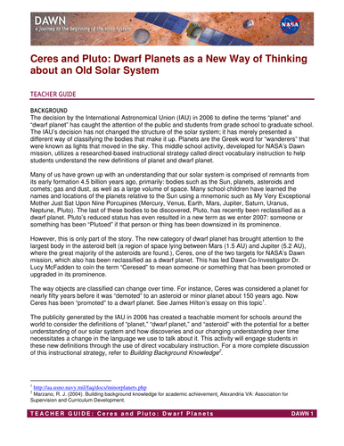 Ceres and Pluto: Dwarf Planets | Teaching Resources