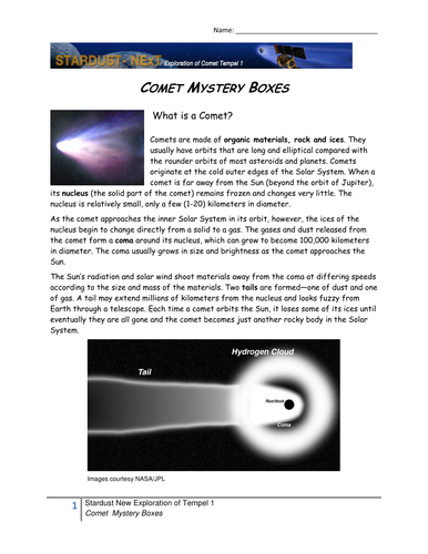 Comet Mystery Boxes | Teaching Resources