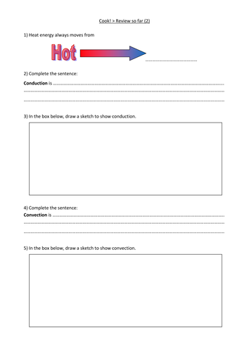 KS3 Conduction and convection review worksheet | Teaching Resources