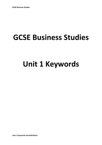 Edexcel GCSE Business Unit 1 Keyword Book | Teaching Resources