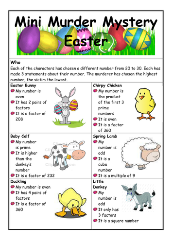 Easter mini murder mystery by whieldon - Teaching Resources - TES