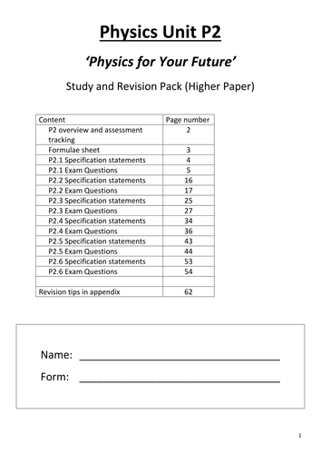 Physics P2 Study and Revision Pack (H) Edexcel | Teaching Resources