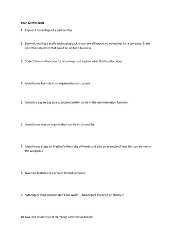 Plenary - Mini Quiz Unit 1: People | Teaching Resources