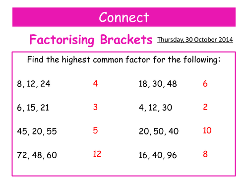 Factorising into a Single Bracket Resources | Tes