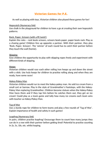 PE Activities to link with Victorian Toys & Games | Teaching Resources
