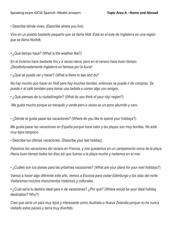 iGCSE Edexcel Speaking practice topic A | Teaching Resources