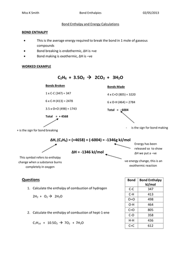 AQA Calculating Bond Energy | Teaching Resources