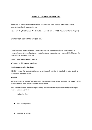 Customer Service- BUSS2 | Teaching Resources