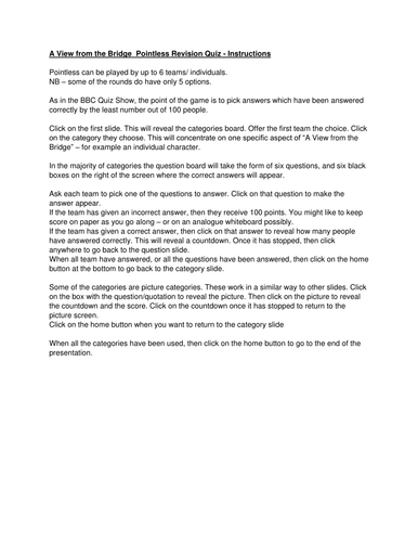 A View from the Bridge Quiz | Teaching Resources