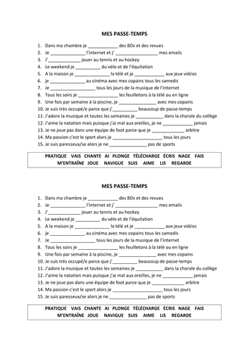 hobbies in French - mes passe-temps | Teaching Resources