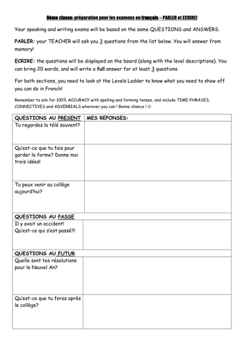 KS3 French Year 9 assessment preparation | Teaching Resources KS3 French Year 9 assessment preparation | Teaching Resources
