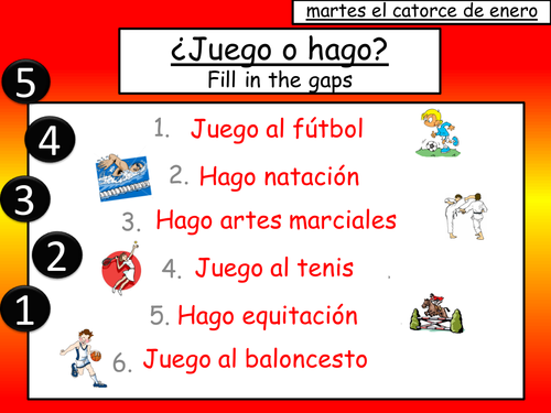 Spanish sports. Los deportes - juego o hago | Teaching Resources