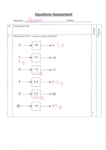 Equations topic tests Level 2 - 8 | Teaching Resources