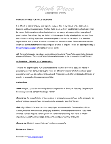 GTIP Think Piece - Geographical Enquiry | Teaching Resources